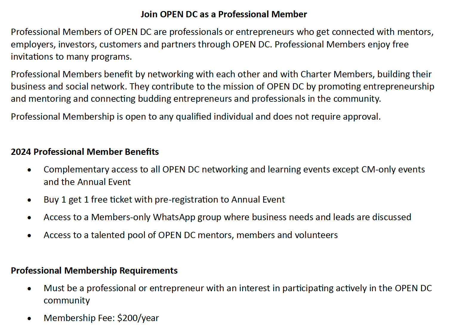 Professional Membership – OPEN DC